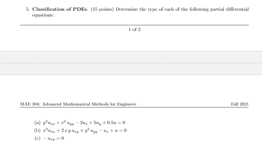Solved 5 Classification Of Pdes 15 Points Determine The