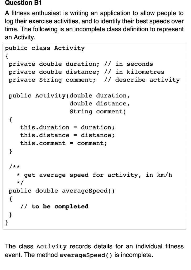 Solved Question B1 A fitness enthusiast is writing an | Chegg.com