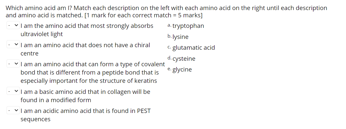 Solved Which amino acid am I? Match each description on the | Chegg.com