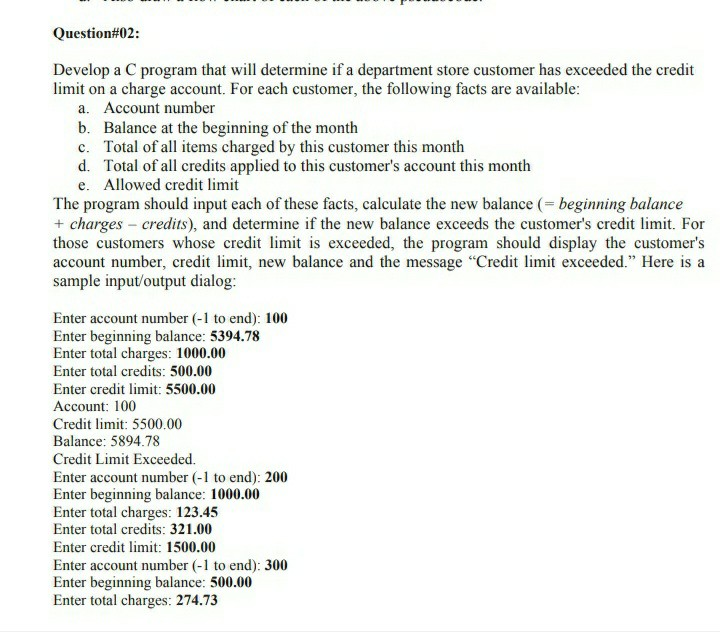 Solved Question#02: Develop a C program that will determine | Chegg.com