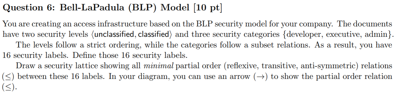 Question 6: Bell-LaPadula (BLP) Model (10 pt] You are | Chegg.com
