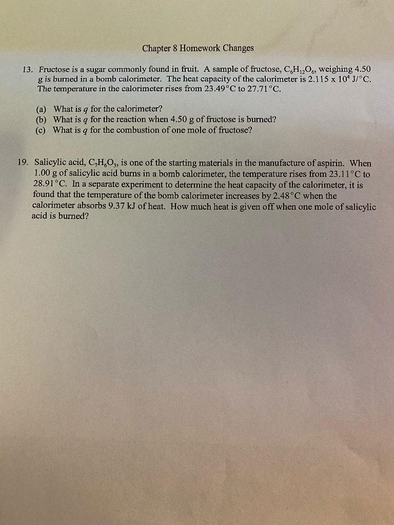 Solved Chapter 8 Homework Changes 13. Fructose is a sugar | Chegg.com