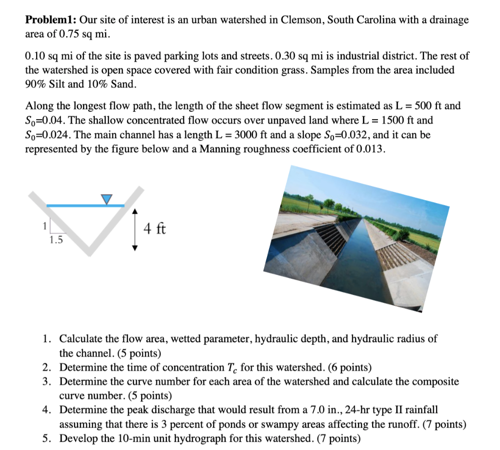 Problem1: Our site of interest is an urban watershed | Chegg.com
