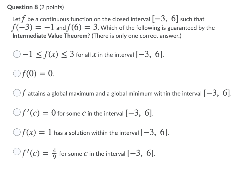 Solved Question 8 (2 points) Letf be a continuous function | Chegg.com Solved Question 8 (2 points) Letf be a continuous function | Chegg.com