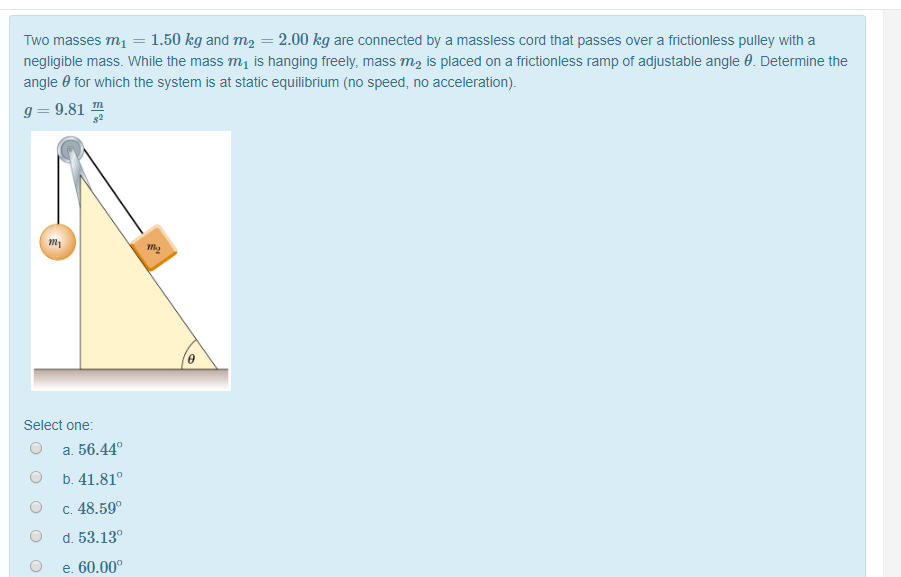 Solved Two masses m1 = 1.50 kg and m2 = 2.00 kg are | Chegg.com