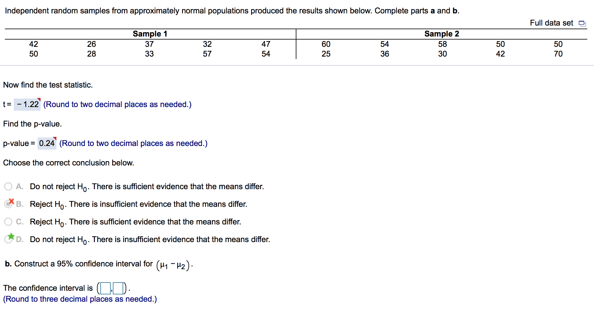 Solved Independent random samples from approximately normal | Chegg.com