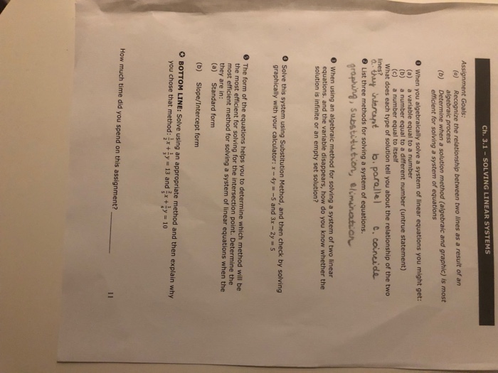 Solved Ch. 3.1 SOLVING LINEAR SYSTEMS Assignment Goals | Chegg.com
