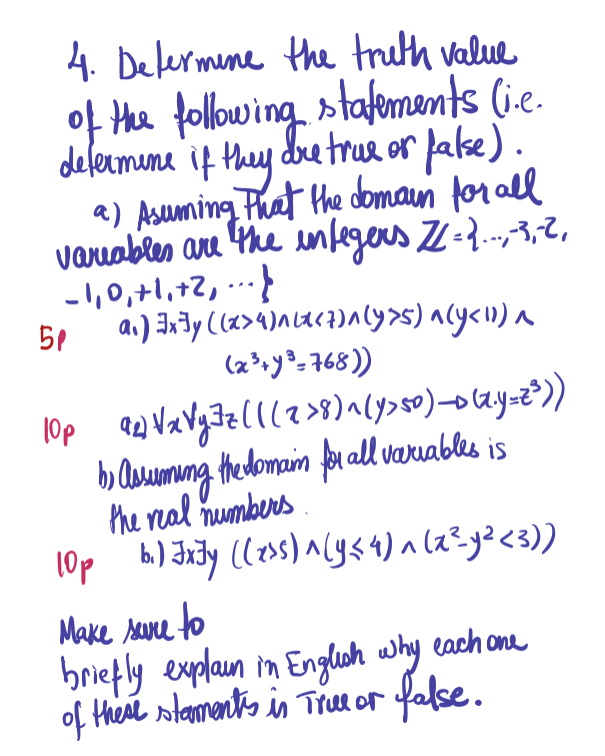Solved 52 4. Determine the truth value of the following | Chegg.com