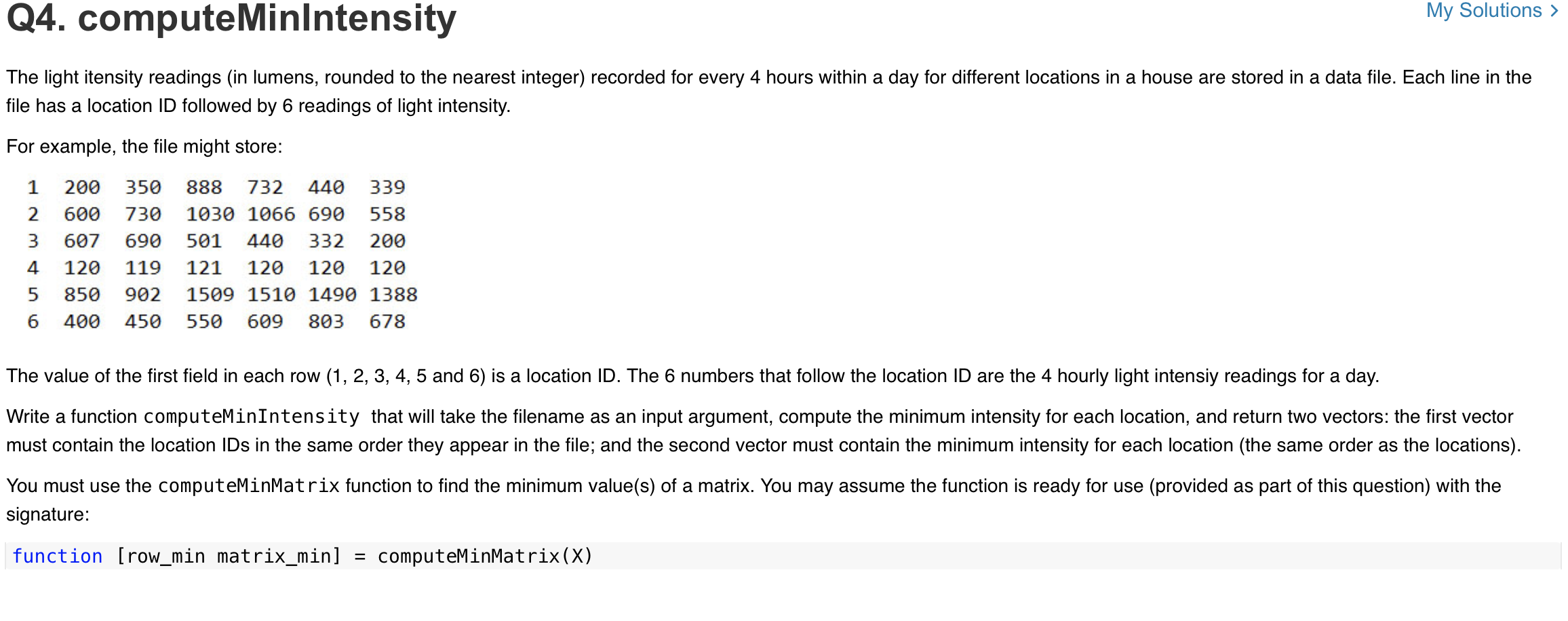 Q4. computeMinIntensity My Solutions The light | Chegg.com