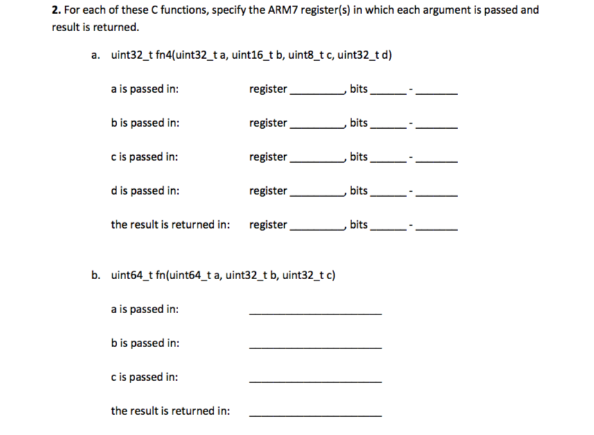Solved 2. For each of these C functions, specify the ARM7 | Chegg.com