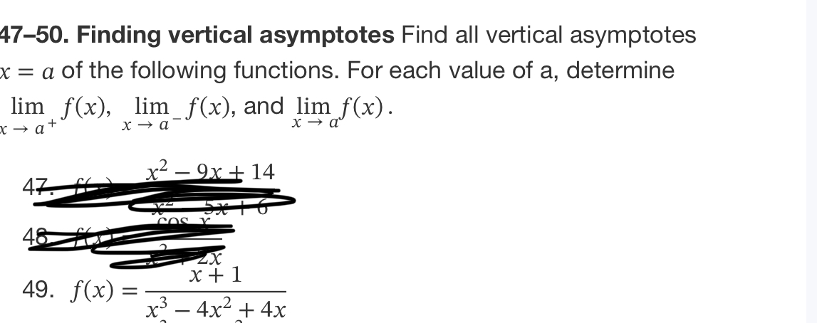 47-50. ﻿Finding vertical asymptotes Find all vertical | Chegg.com