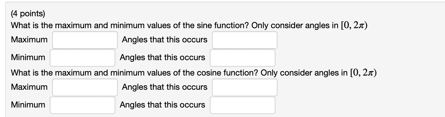Solved (4 points) What is the maximum and minimum values of | Chegg.com