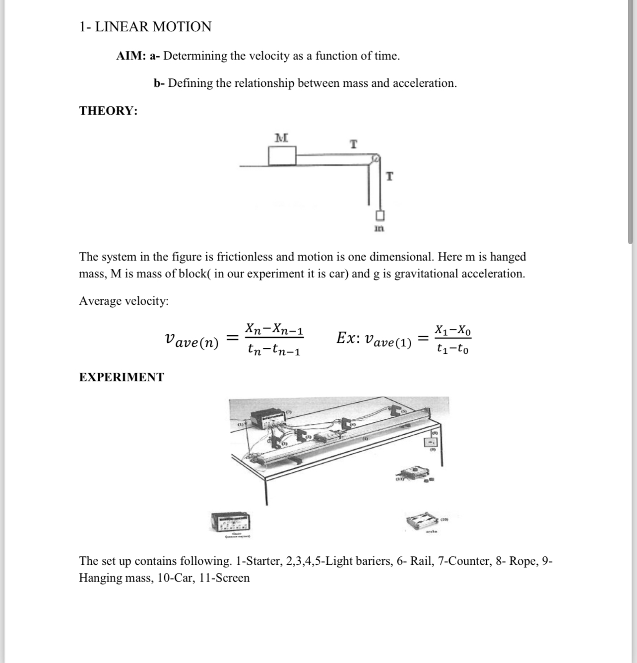Solved 1- LINEAR MOTION AIM: a- Determining the velocity as | Chegg.com