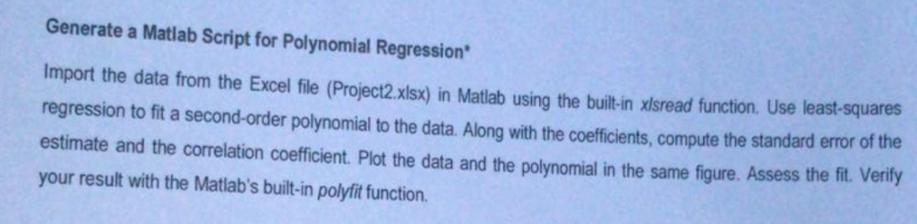 Generate a Matlab Script for Polynomial Regression | Chegg.com