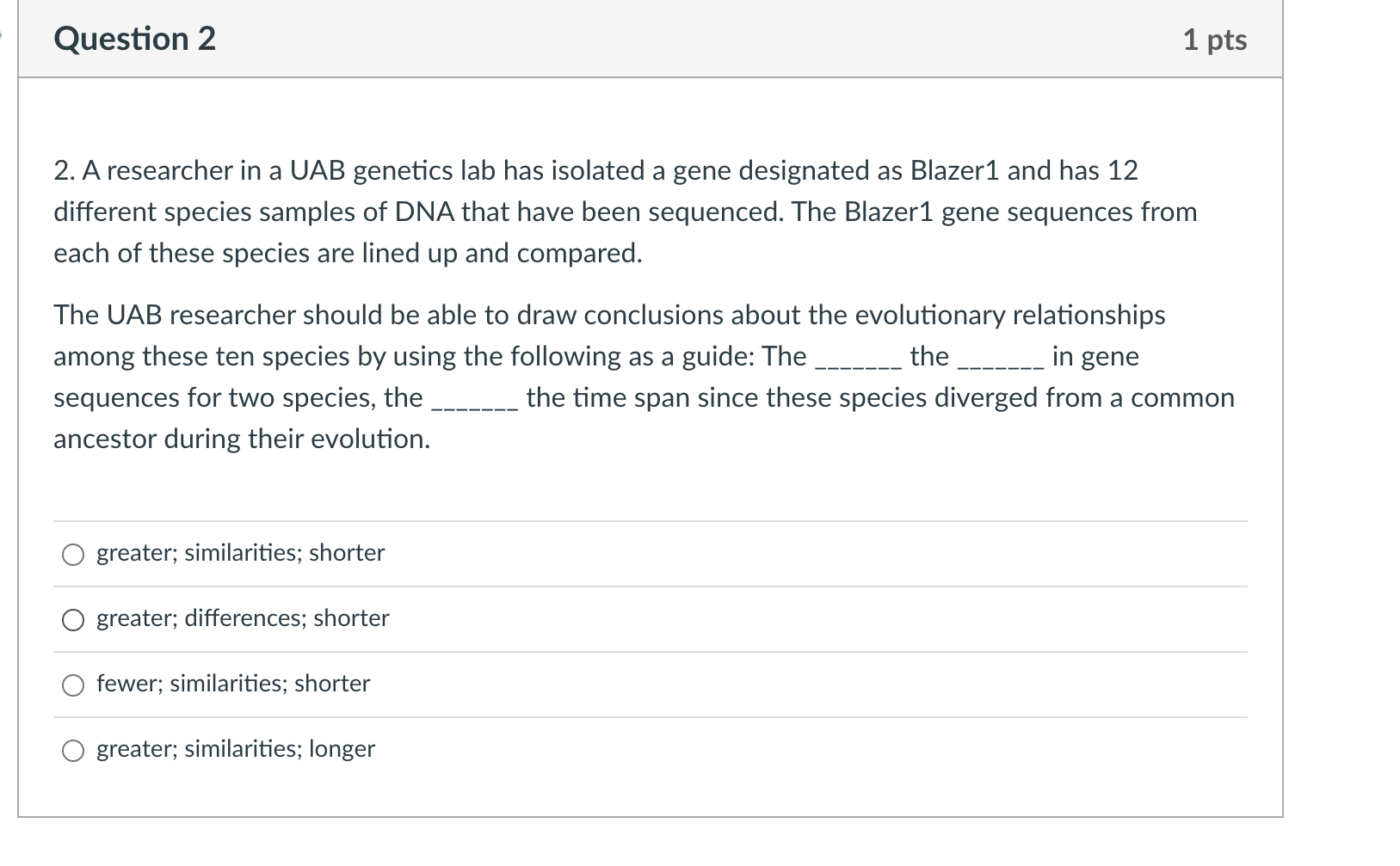 Solved Question 2 1 pts 2. A researcher in a UAB genetics | Chegg.com