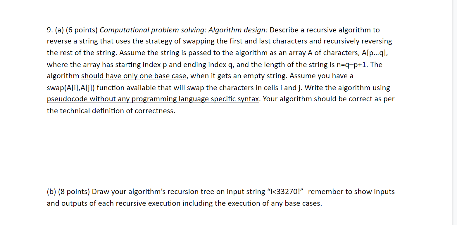 Solved 9. (a) (6 points) Computational problem solving: | Chegg.com