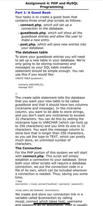 Solved Assignment 4: PHP and MySQL Programming Part 1: A | Chegg.com