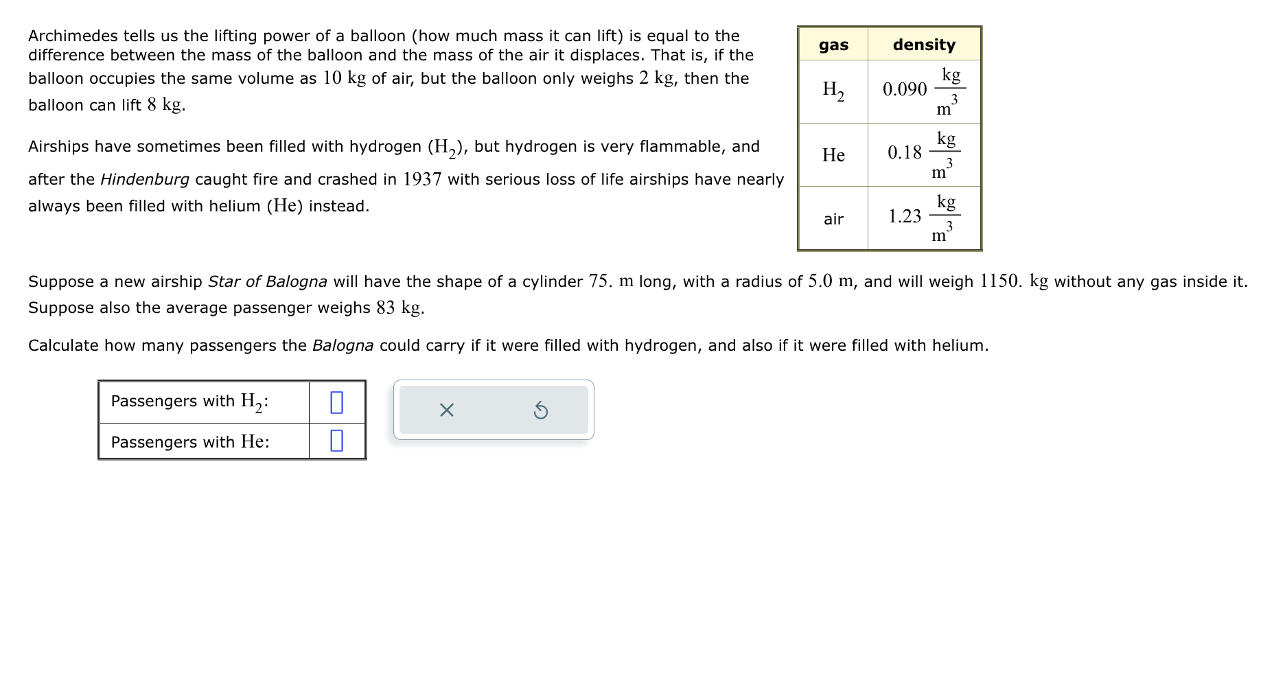 Solved Archimedes tells us the lifting power of a balloon | Chegg.com