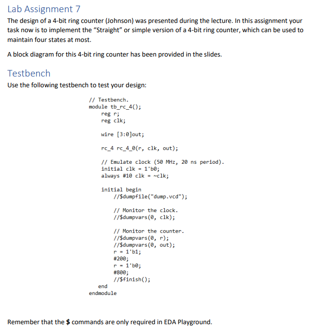 Solved Lab Assignment 7 The design of a 4-bit ring counter | Chegg.com