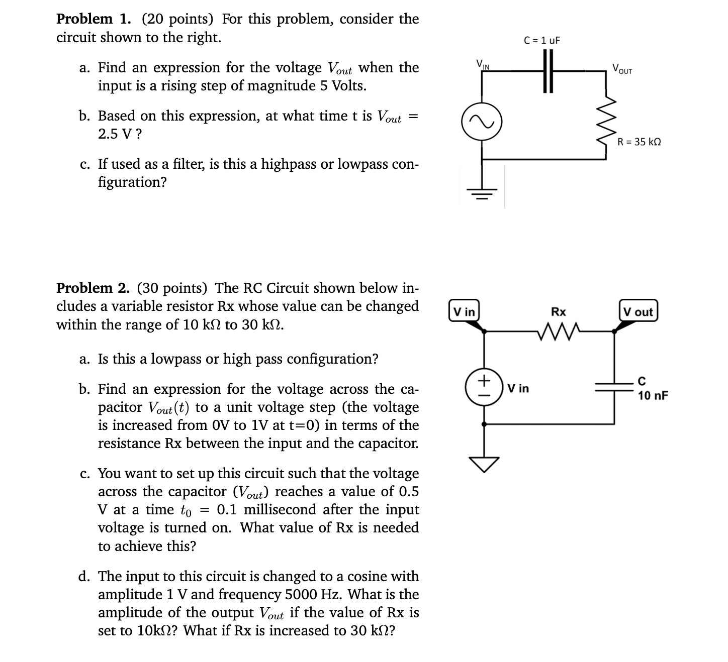 Solved Problem 2. (30 ﻿points) ﻿The RC Circuit shown below | Chegg.com