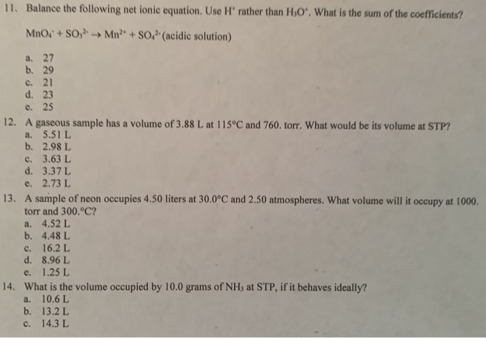 Solved 11. Balance the following net ionic equation. Use H' | Chegg.com