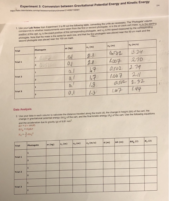 Ex periment 3: Conversion between Gravitational | Chegg.com