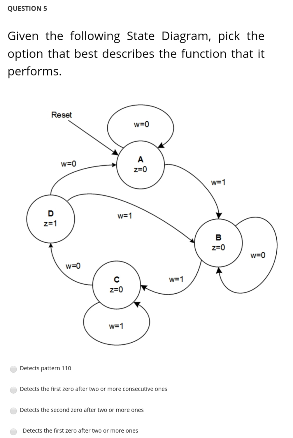 Solved QUESTION 5 Given the following State Diagram, pick | Chegg.com