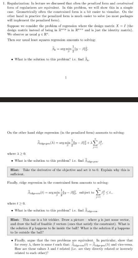 Solved Regularization: In lecture we discussed that often | Chegg.com