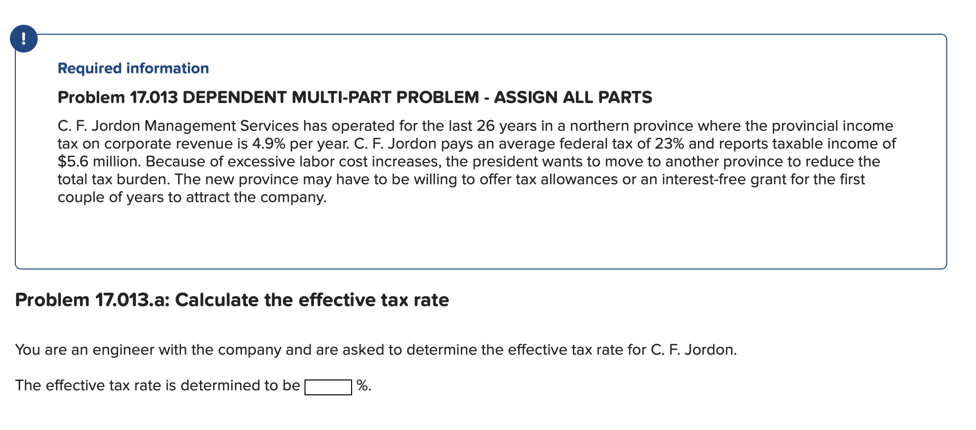 Solved ! Required information Problem 17.013 DEPENDENT | Chegg.com