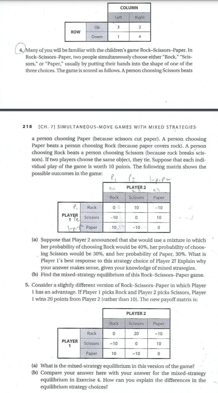 Solved 218 [CH. 7] ﻿SIMULTANEOUS-MOVE GAMES WITH MIXED | Chegg.com