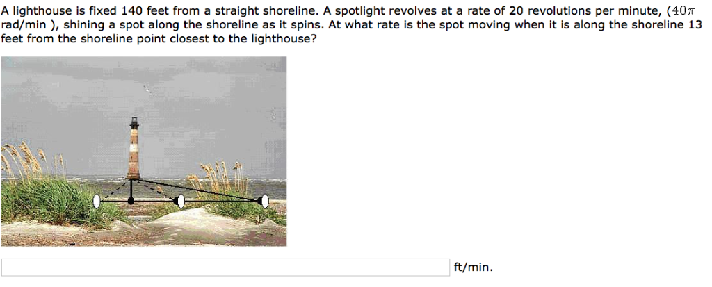 Solved A lighthouse is fixed 140 feet from a straight | Chegg.com