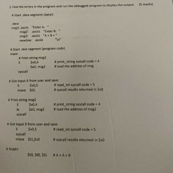 Solved Write an assembly language program in MIPS to | Chegg.com