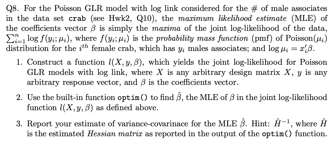 Q8. For the Poisson GLR model with log link | Chegg.com