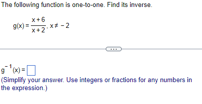 Solved The following function is one-to-one. Find its | Chegg.com