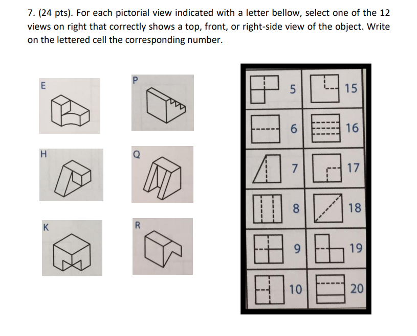 Solved 7. (24 pts). For each pictorial view indicated with a | Chegg.com