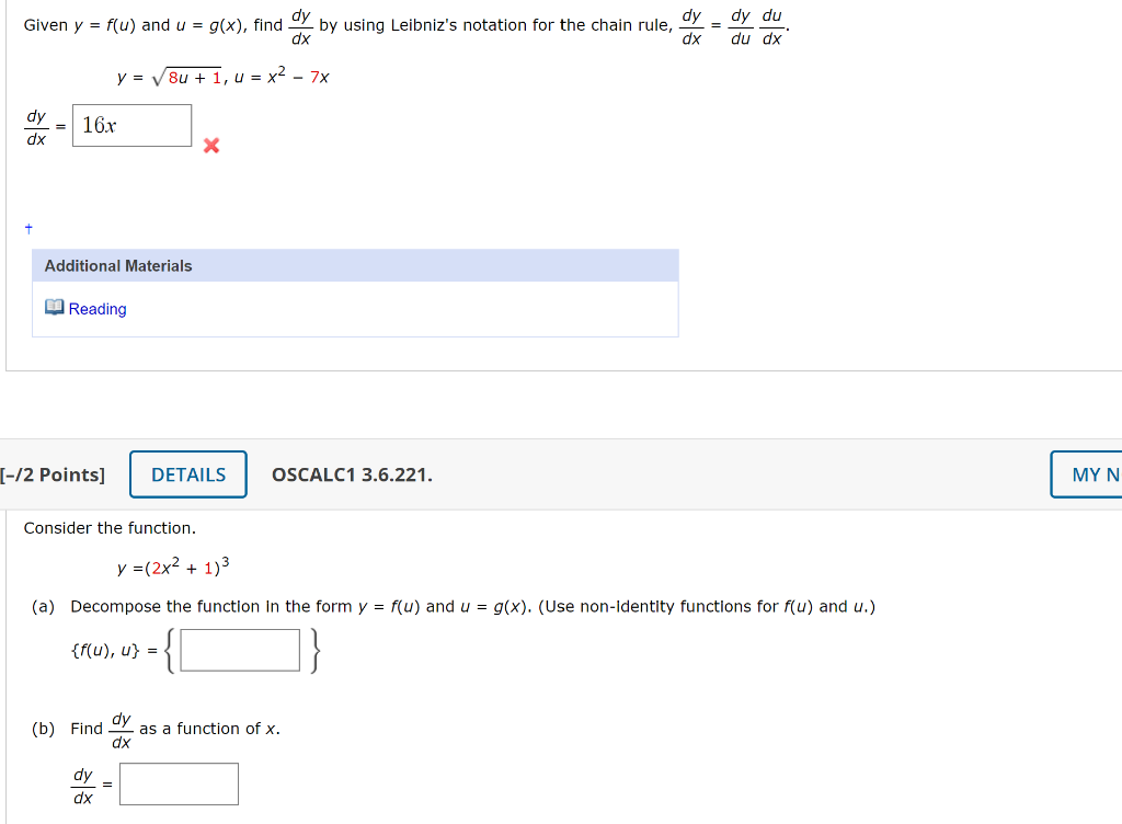 Solved Given y=f(u) and u=g(x), find dxdy by using Leibniz's | Chegg.com