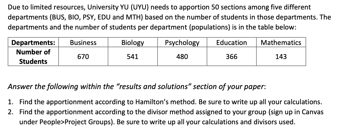 For question two: Jefferson method will be used to | Chegg.com