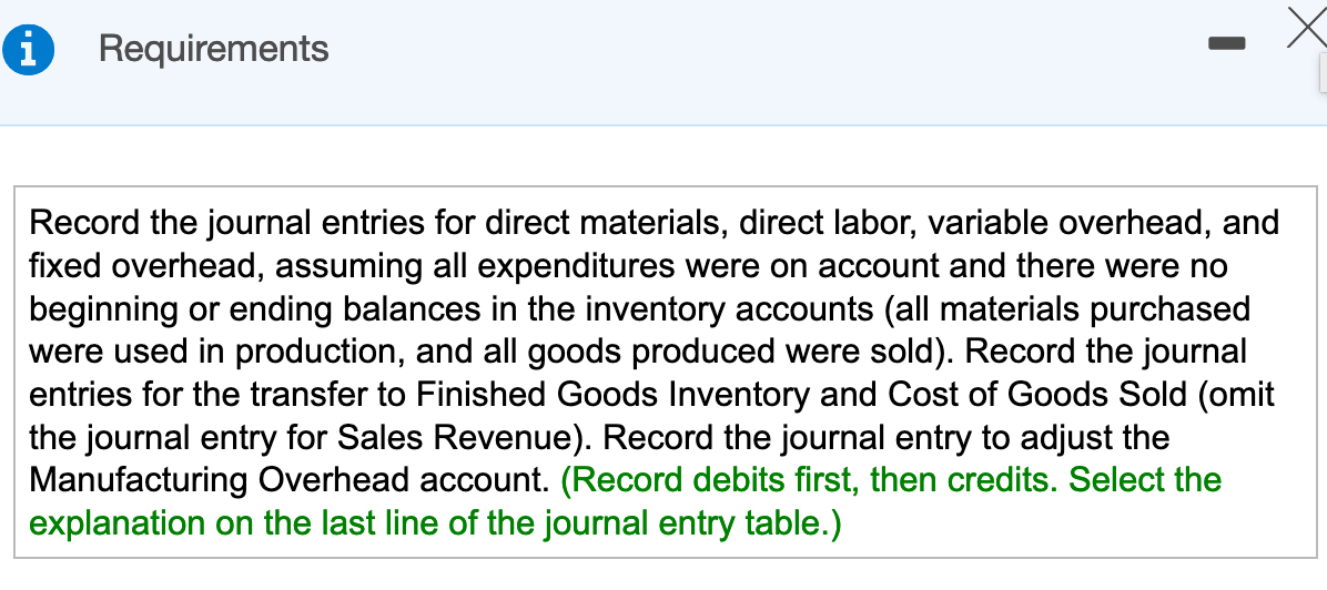 Solved i Requirements Record the journal entries for direct | Chegg.com
