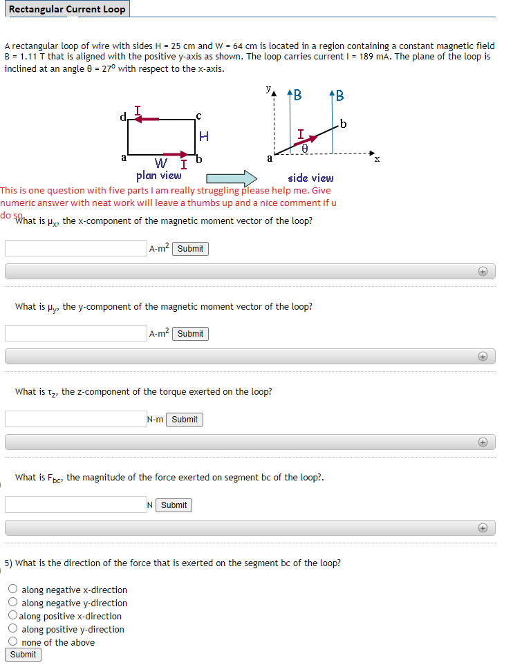 Solved Rectangular Current Loop A rectangular loop of wire | Chegg.com