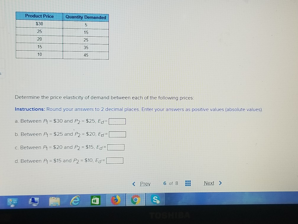 Solved The data below represent a demand schedule. Product | Chegg.com