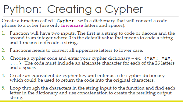 Solved Python: Creating a Cypher Create a function called | Chegg.com