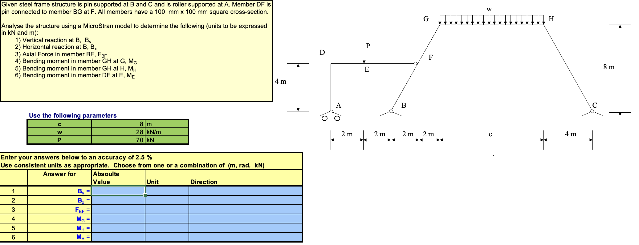 Solved Given steel frame structure is pin supported at B and | Chegg.com