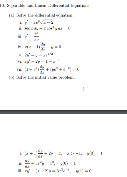 Solved 10. Separable and Linear Differential Equations (a) | Chegg.com