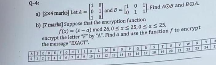 Solved Q-4: a) [2×4marks] Let A=⎣⎡101010⎦⎤ and B=[100111]. | Chegg.com