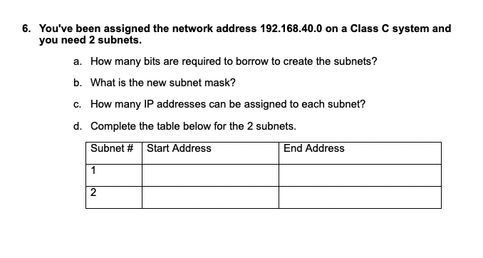 Solved Address Class IP Address Classes 1st octet 1st octet | Chegg.com