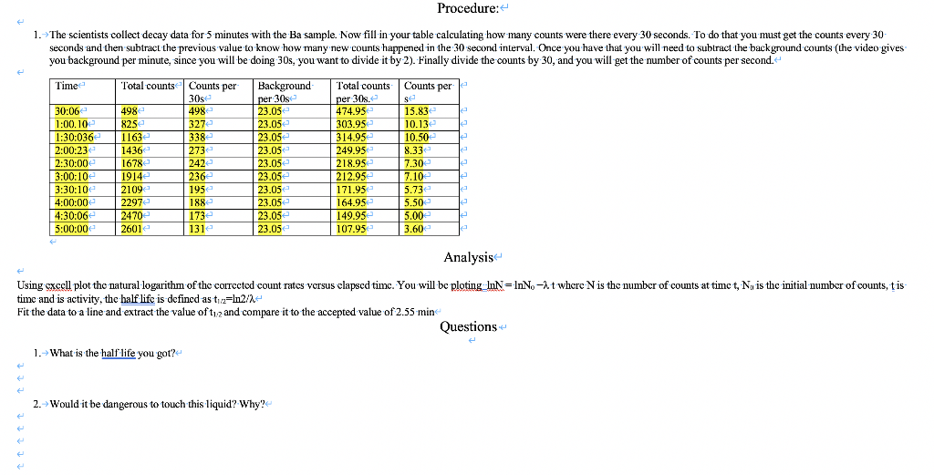Procedure: 1. The scientists collect decay data for 5 | Chegg.com