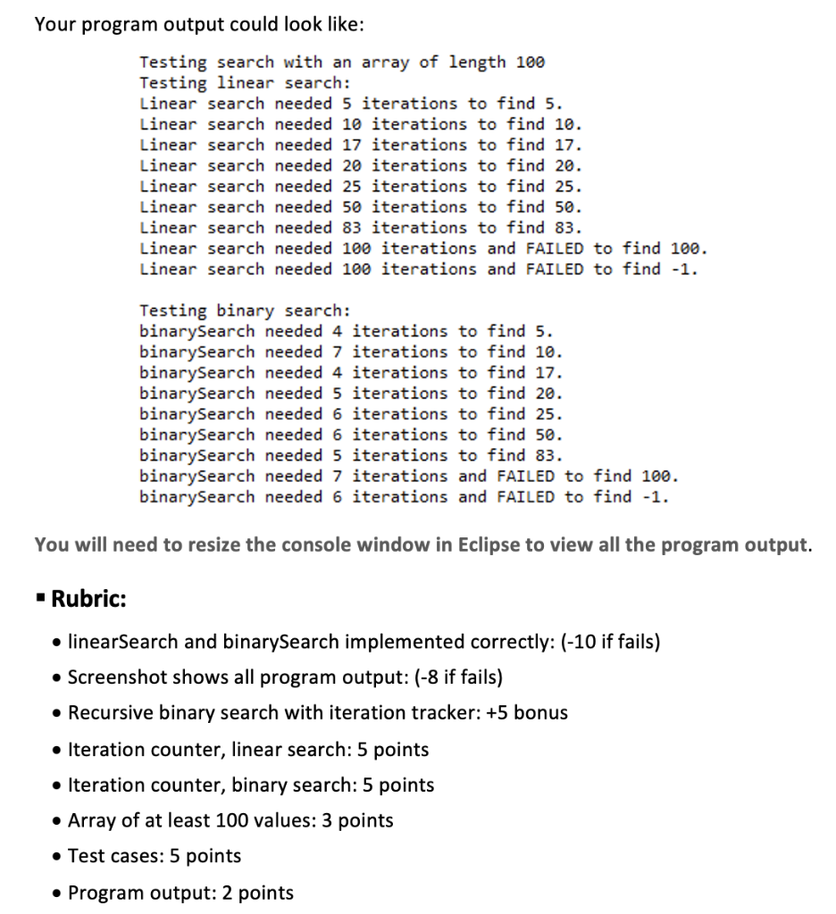 Solved Write methods that implement linear and binary | Chegg.com Solved Write methods that implement linear and binary | Chegg.com