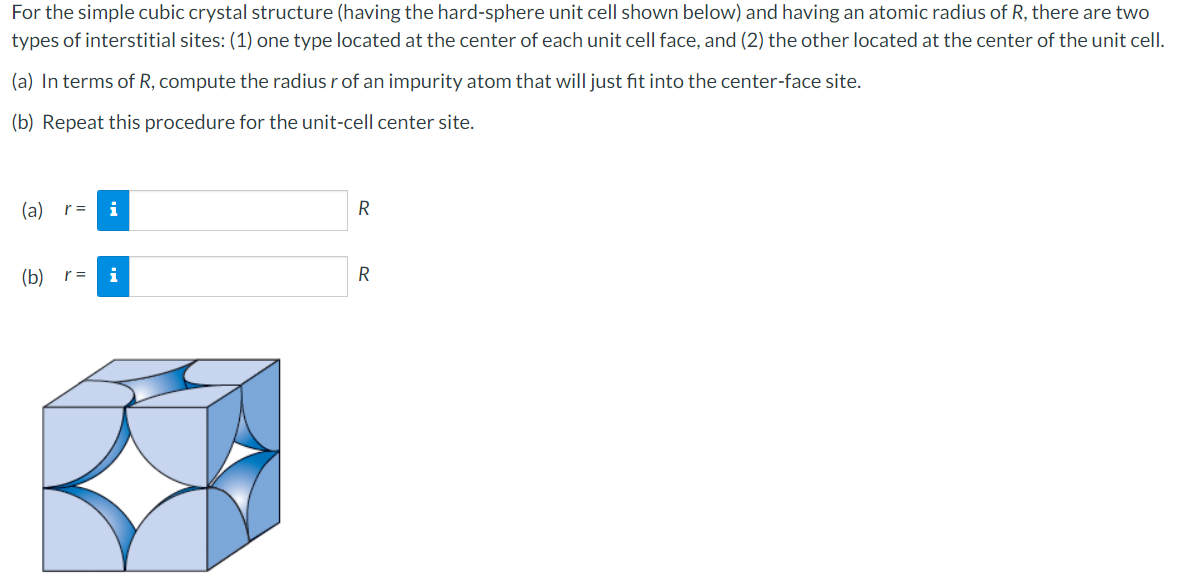 Solved For the simple cubic crystal structure (having the | Chegg.com