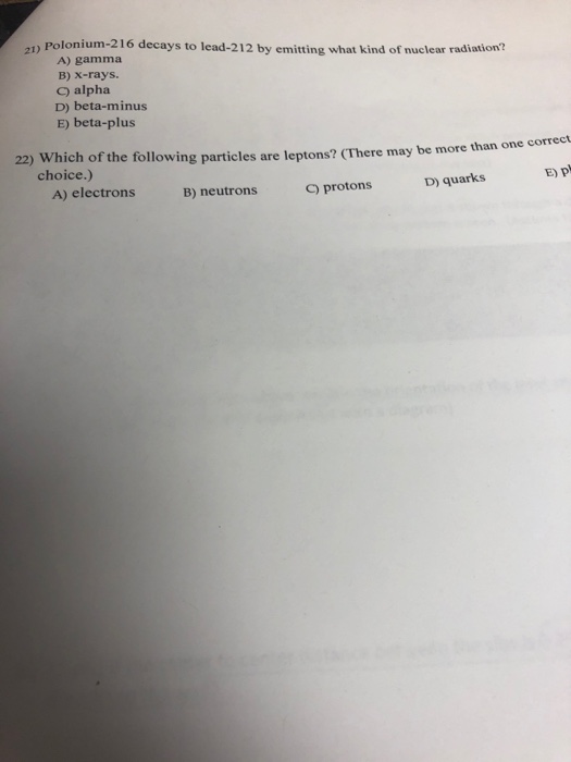 Solved 21) Polonium-216 decays to lead-212 by emitting what | Chegg.com