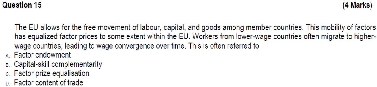 Solved Question 15(4 ﻿Marks)The EU allows for the free | Chegg.com